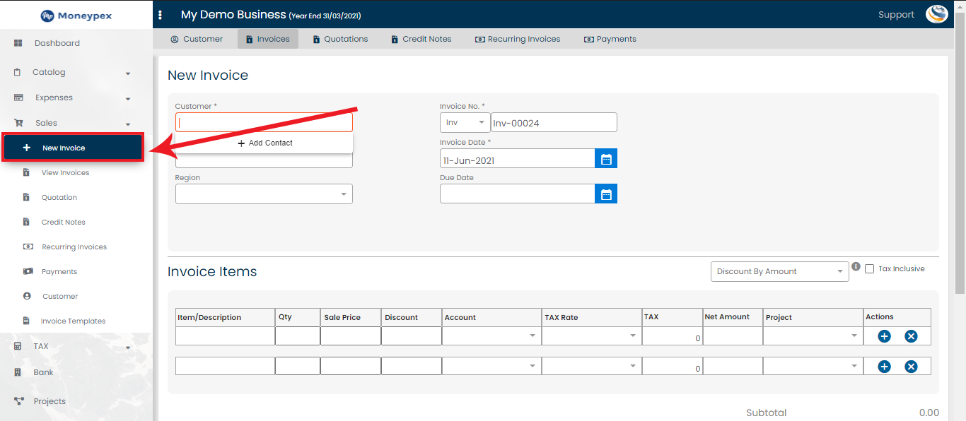 How to create a sale invoice – Moneypex Support